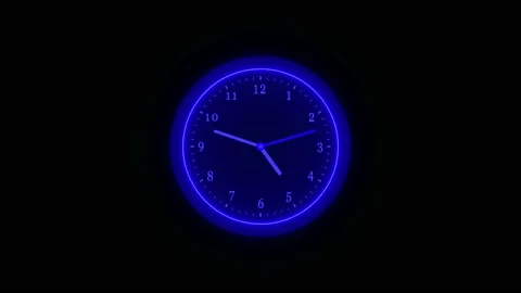 blue color neon 12 hours clock isolated ... | Stock Video | Pond5