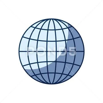 Blue color silhouette shading of front view globe earth world chart ...