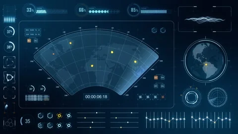 Blue color sonar radar screen searching ... | Stock Video | Pond5