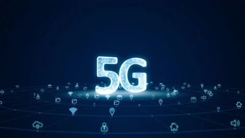 Blue digital 3D 5G logo with futuristic ... | Stock Video | Pond5