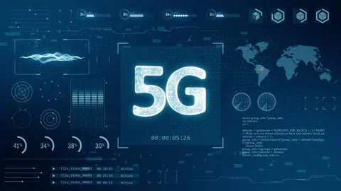 Blue digital 3D 5G logo with HUD backgro... | Stock Video | Pond5