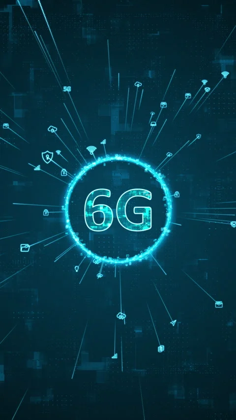 Blue digital 6G logo and ring rotation a... | Stock Video | Pond5
