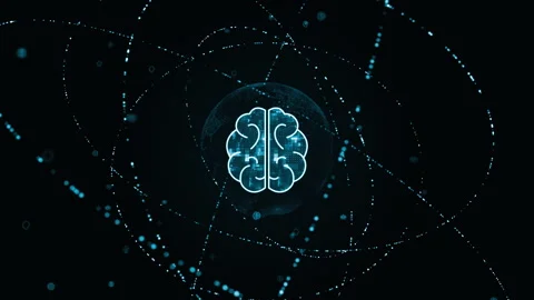 Blue digital brain logo with particle ri... | Stock Video | Pond5