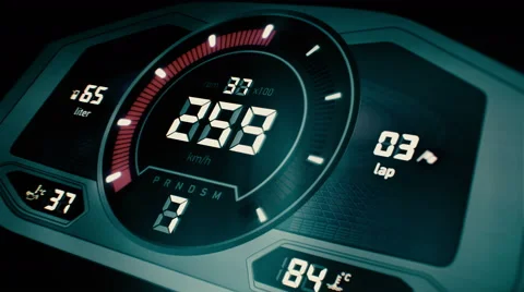 Blue digital car interface with speedome... | Stock Video | Pond5