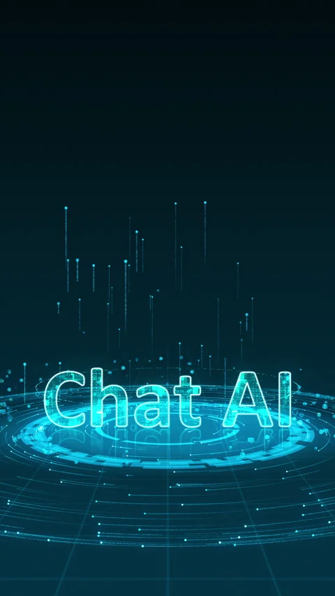 Blue digital chat AI logo with particle ... | Stock Video | Pond5
