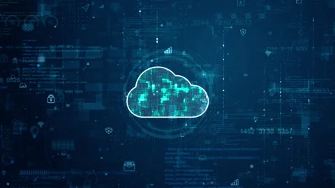 Blue digital cloud computing logo and fu... | Stock Video | Pond5