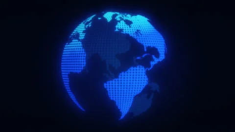 Blue digital glowing earth rotation on b... | Stock Video | Pond5