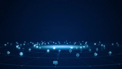 Blue digital grid and rotation circle li... | Stock Video | Pond5