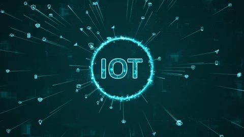 Blue digital IOT logo and ring rotation ... | Stock Video | Pond5