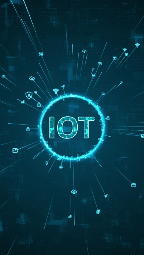 Blue digital IOT logo and ring rotation ... | Stock Video | Pond5