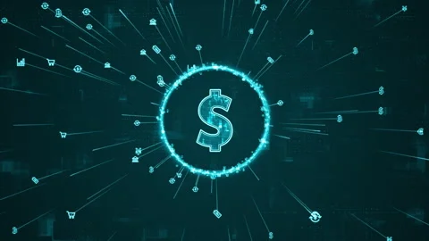 Blue digital money logo and ring rotatio... | Stock Video | Pond5