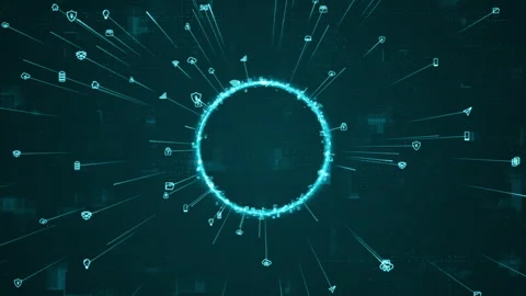 Blue digital particle ring rotation arou... | Stock Video | Pond5