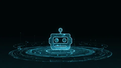 Blue digital Robot logo with particle ri... | Stock Video | Pond5