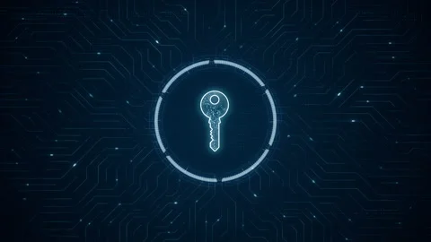 Blue digital security key logo and futur... | Stock Video | Pond5