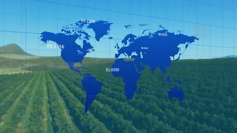 Blue digital world map overlay showing v... | Stock Video | Pond5