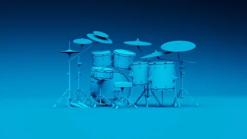 The blue drum kit in the background in t... | Stock Video | Pond5
