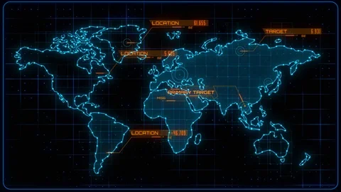 Blue Earth World Map HUD Screen Display ... | Stock Video | Pond5