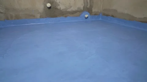 Blue floor waterproofing in the bathroom... | Stock Video | Pond5
