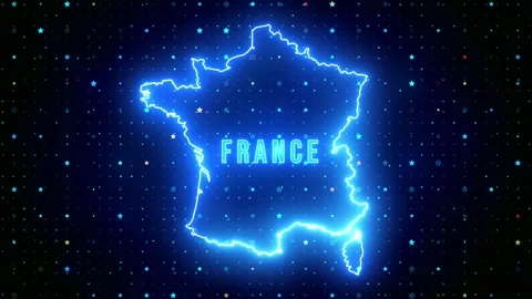 Blue France Outline Map And Label Text N... | Stock Video | Pond5