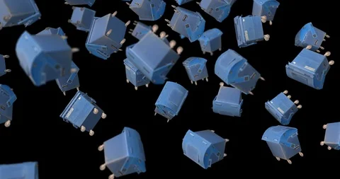 blue garbage cans falling | Stock Video | Pond5