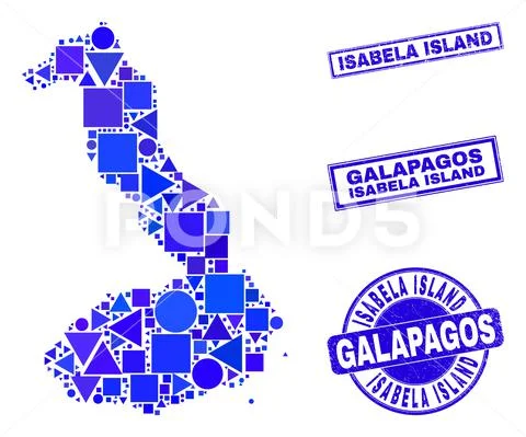 Blue Geometric Mosaic Isabela Island of Galapagos Map and Seals ~ Clip ...