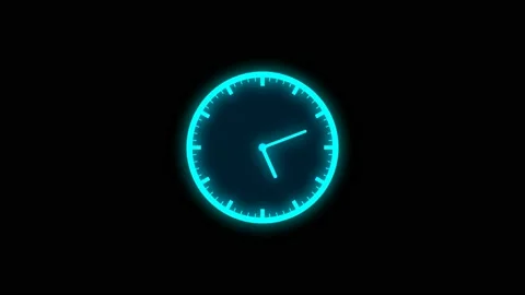 Blue glowing analog clock animated | Stock Video | Pond5
