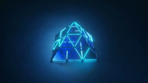 Blue glowing pyramid shape 3D render sea... | Stock Video | Pond5