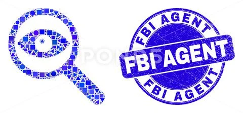 Blue Grunge FBI Agent Stamp Seal and Investigate Mosaic: Graphic #130997337