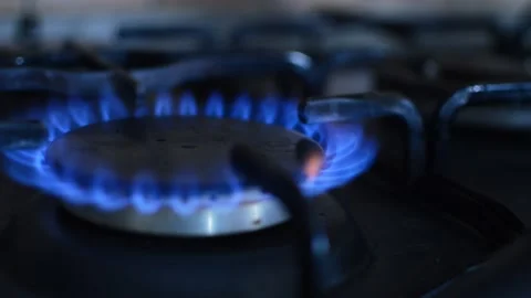 blue hot flame fire in a kitchen stove. ... | Stock Video | Pond5