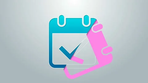 Blue line Calendar with check mark icon ... | Stock Video | Pond5