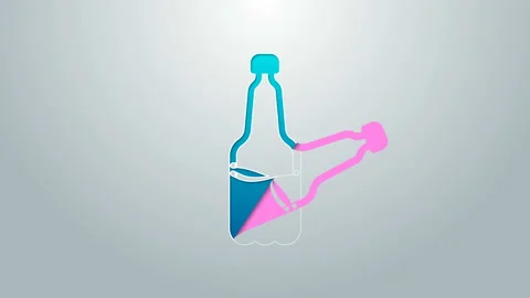 Blue line Plastic beer bottle icon isola... | Stock Video | Pond5