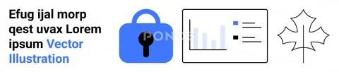 Blue lock symbol representing security, bar graph indicating data ...