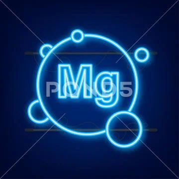 Blue magnesium neon sign. Magnesium mineral. Mg pill capsule. Vector ...