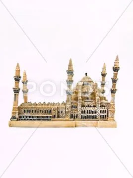 Photograph: A blue mosque model side view isolated on white background ...