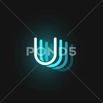 Blue neon character font on black background with reflections, vector ...