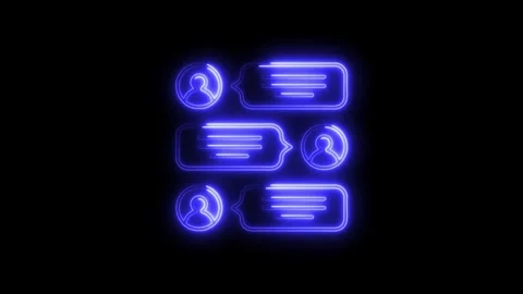Blue neon chat bubbles with user icons a... | Stock Video | Pond5