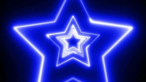 BLUE neon star looping technology on bla... | Stock Video | Pond5