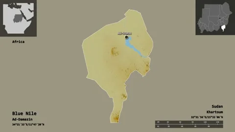 Blue Nile location. Sudan. Relief map | Stock Video | Pond5