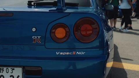 Blue Nissan R34 GT-R V Spec Show Car at ... | Stock Video | Pond5