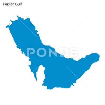 Blue outline map of Persian Gulf, Isolated vector siilhouette ...