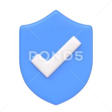 Blue Outline Shield Shape with Tick Symbol isolated on white background ...