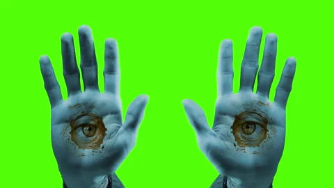 Blue Palm Hands Eyes Stare Green Screen ... | Stock Video | Pond5