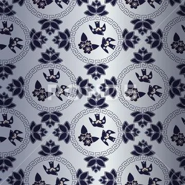 Blue pattern with Chinese traditional symbol with birds and flowers ...