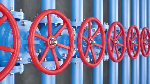 Blue Pipelines And Valves With Gray Wall... | Stock Video | Pond5