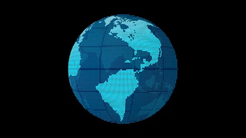Blue pixelated globe spin isolated on bl... | Stock Video | Pond5