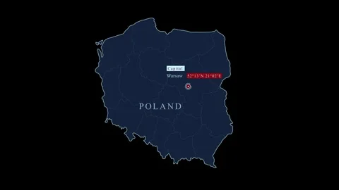Blue Poland map with Warsaw city and coo... | Stock Video | Pond5