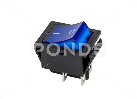 Blue power switch on white background Blue electrical power switch ...