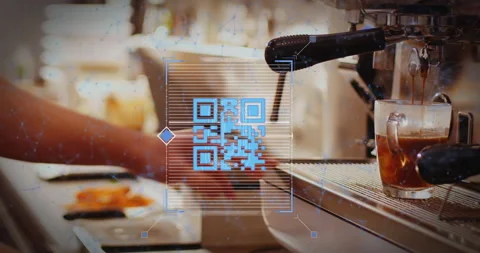 Blue QR code scanning with blue web of c... | Stock Video | Pond5