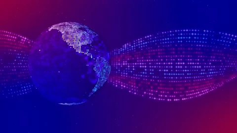 Blue Red 3D Rotating Square Dotted Globe... | Stock Video | Pond5