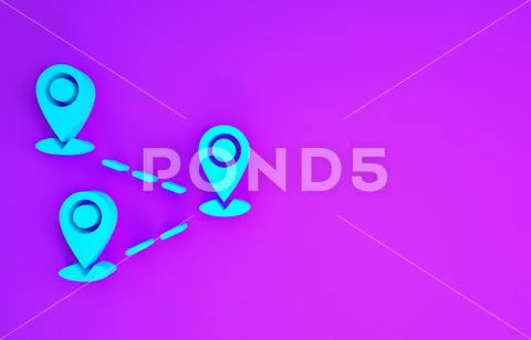 Blue Route location icon isolated on purple background. Map pointer ...